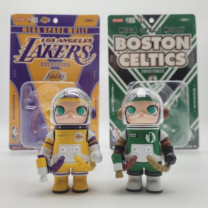 POPMART NBA Mega Space Molly 100% Hang Tag Figures (LA Lakers, Boston ...