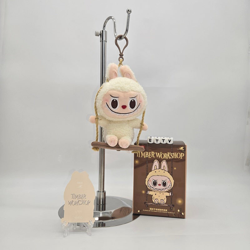 POPMART POPLAND Labubu Timber Workshop Playing Swing Plush Pendant Bli ...